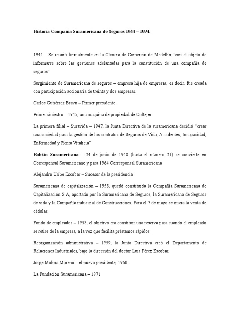 Historia de Suramericana de Seguros 1944-1994 | PDF | Política