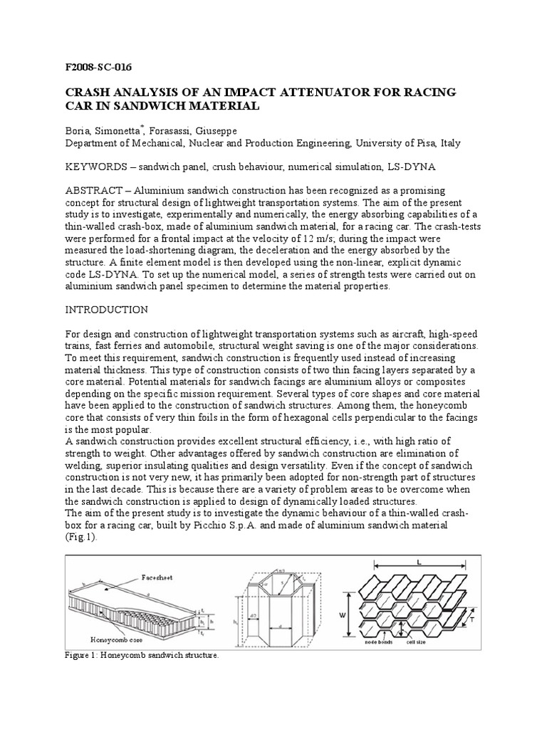 Crash Analysis of An Impact Attenuator For Racing Car in Sandwich ...