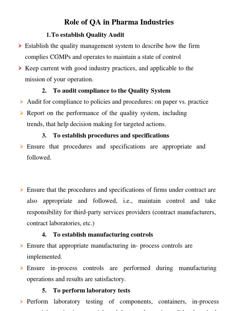 Role of QA in Pharmaceutical Industry | PDF | Specification (Technical ...