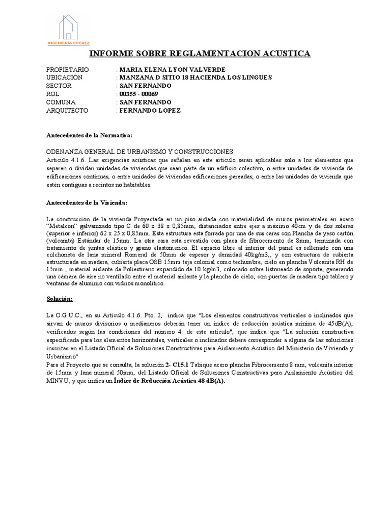 Informe Acustico Casa Maria Lyon | PDF | Paneles de yeso | Materiales ...