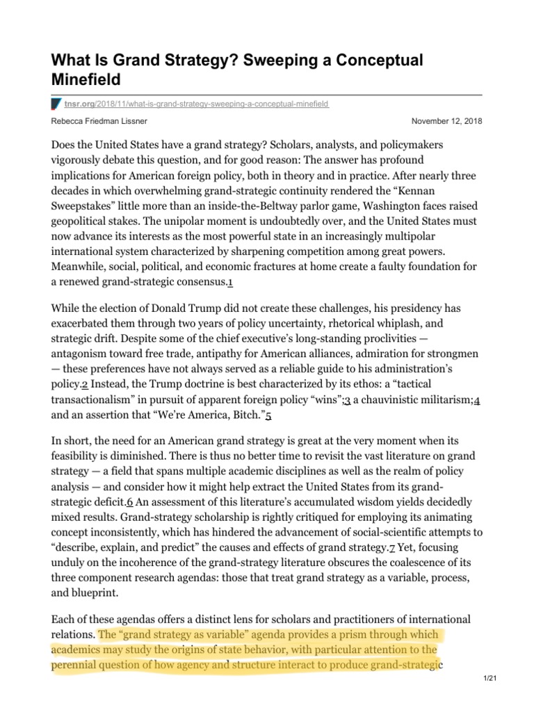 1.1 What Is Grand Strategy - Lissner | PDF | Grand Strategy | Policy