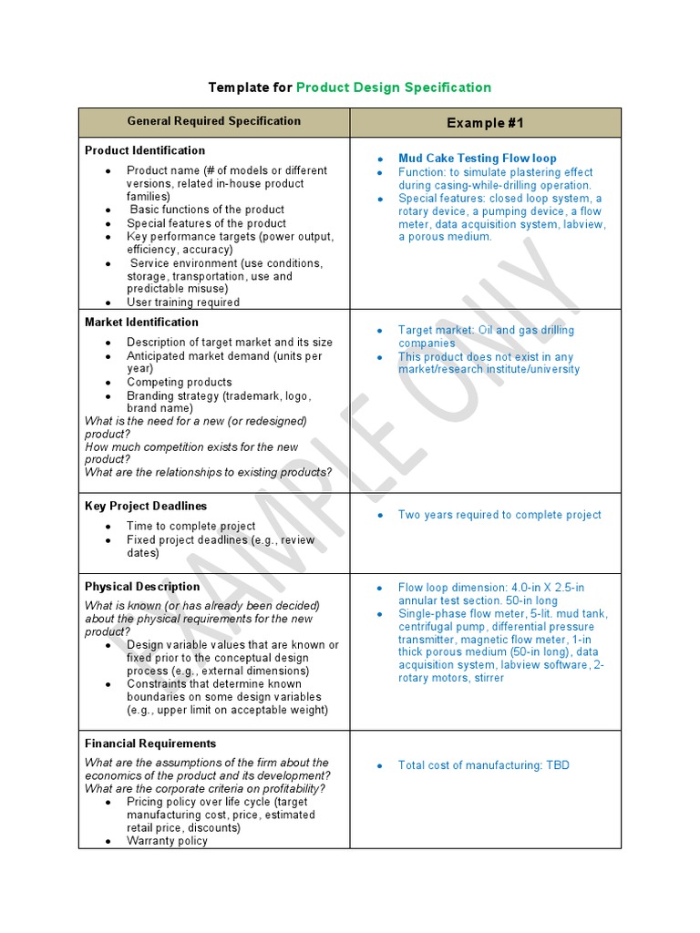 C3349 Template For Product Design Specification | PDF | Reliability ...