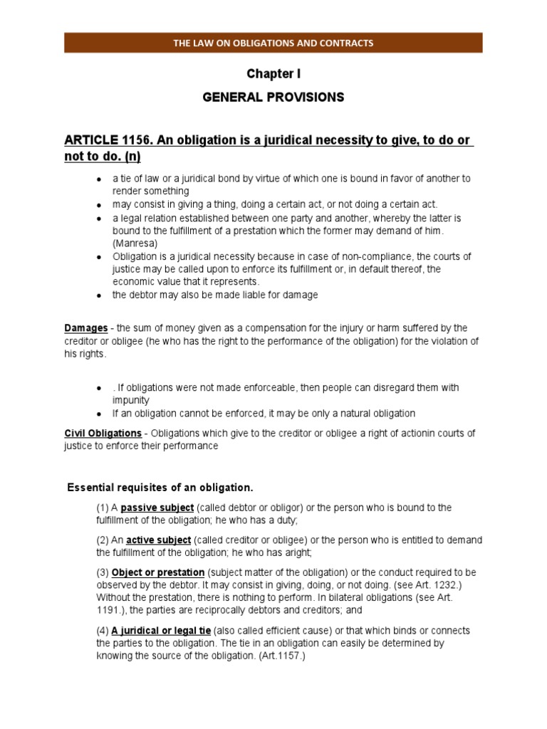 Chapter 1 The Law On Obligations and Contracts | PDF | Law Of Obligations | Legal Liability