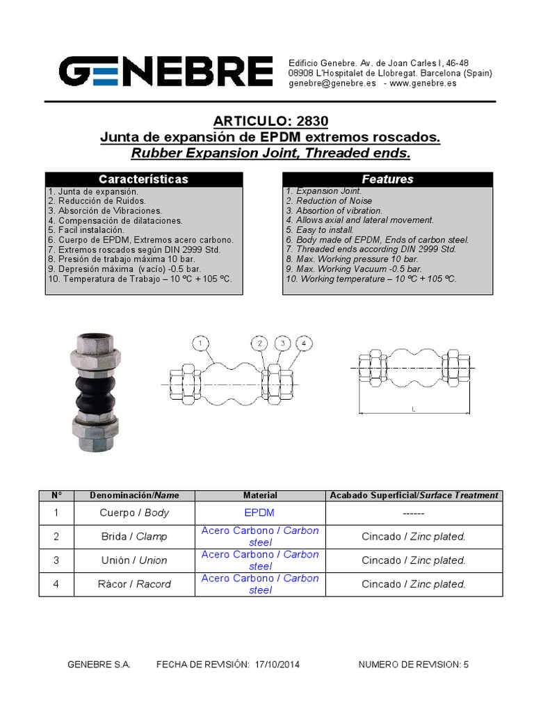 2830 - Junta de expansión de EPDM extremos roscados | PDF | Materiales ...