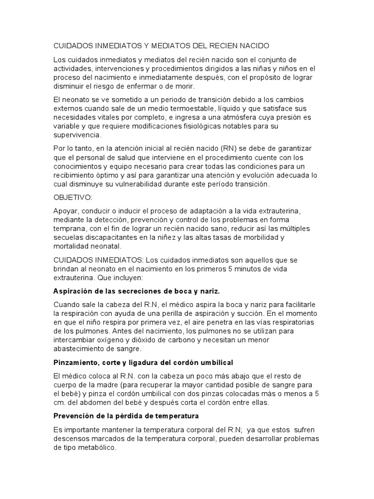Cuidados Inmediatos y Mediatos Del Recien Nacido | PDF | Infantes | Parto