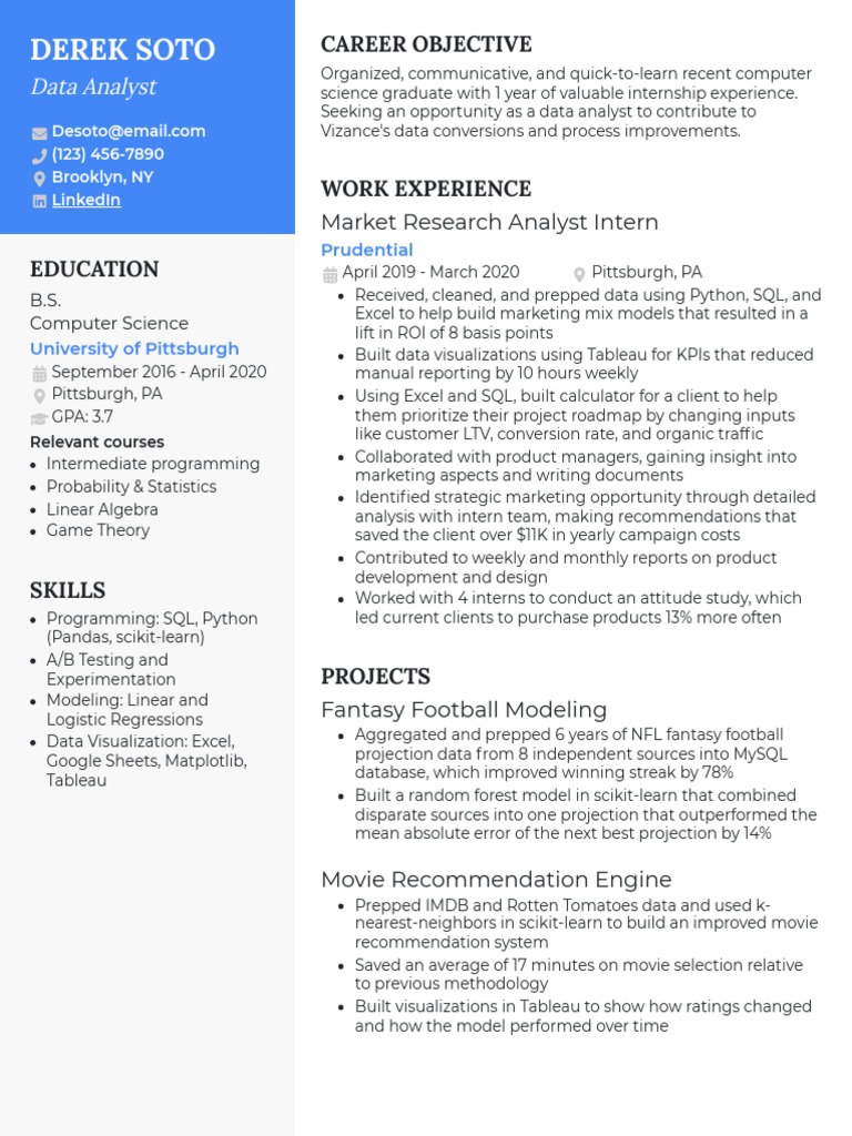 Entry Level Data Analyst Resume Example | PDF | Data | Data Analysis