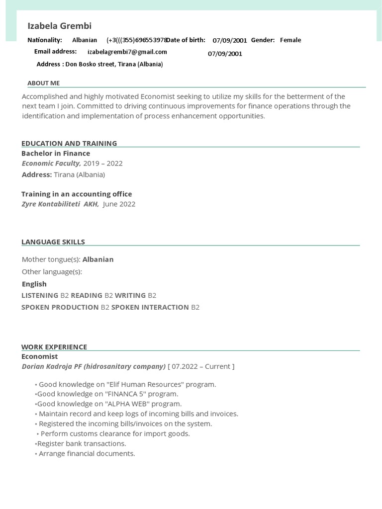Izabela Grembi CV | PDF | Business | Finance & Money Management
