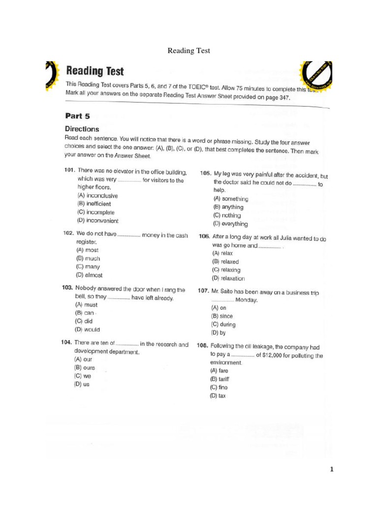 Reading Test | PDF