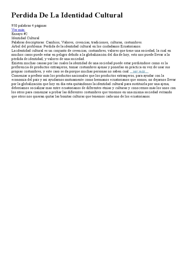 Pérdida de Identidad Cultural en Ecuador | PDF | Política | Ciencias ...