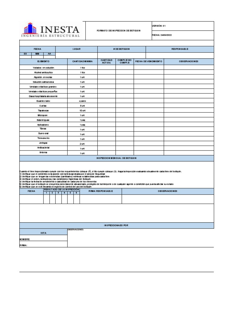 Formato de Inspeccion de Botiquin | PDF Formato de Inspeccion de Botiquin | PDF