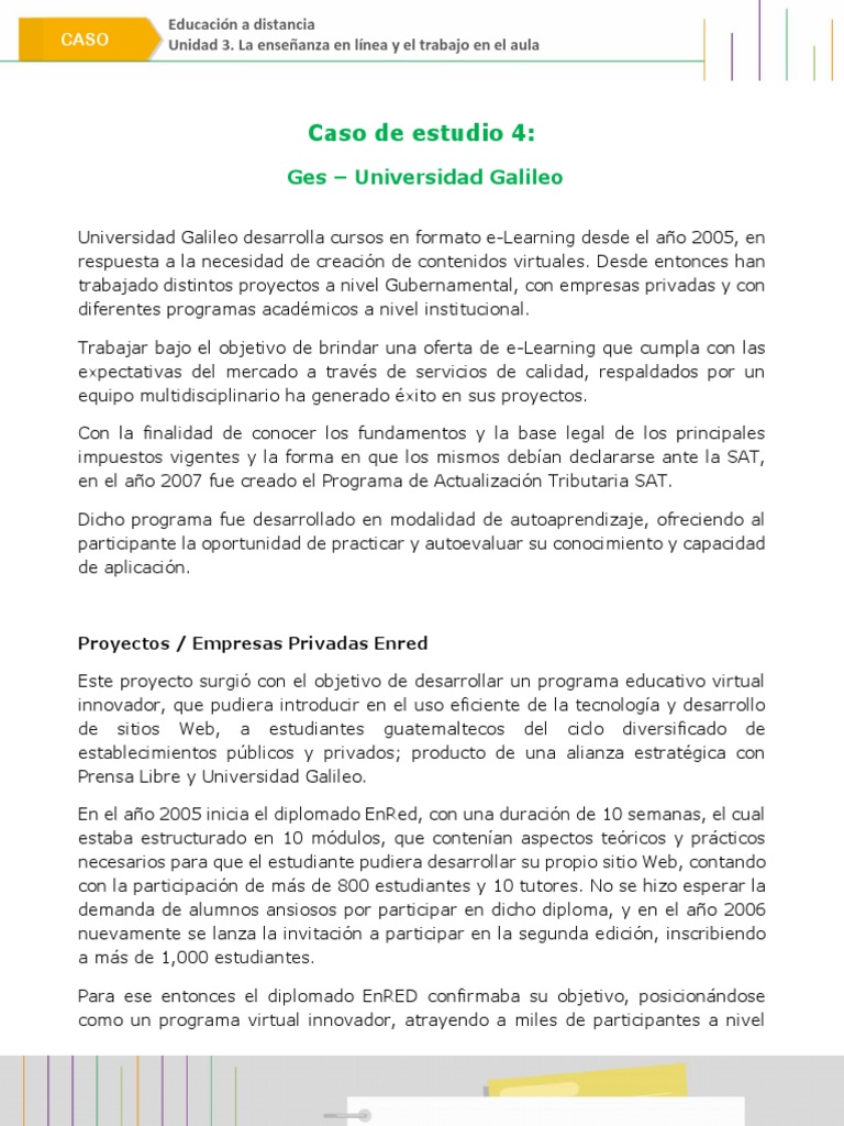 Caso 4 | Descargar gratis PDF | Educación a distancia | Enseñando