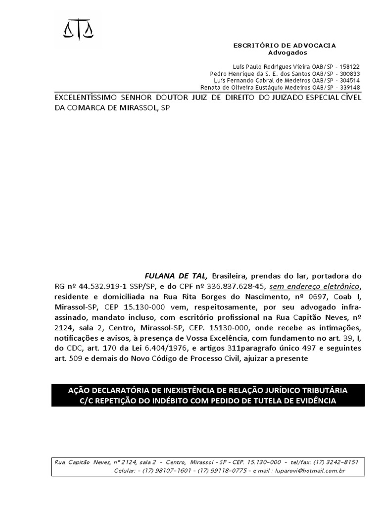 Cpfl Modelo Pronto Pdf Taxa De Crédito Advogado