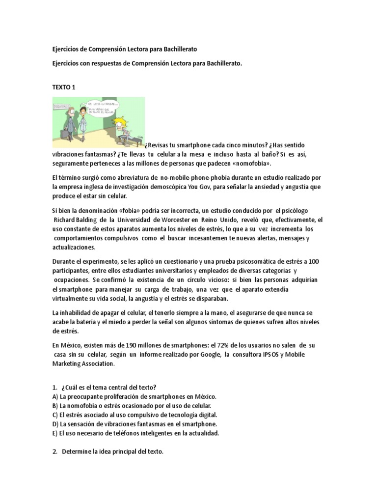 Ejercicios de Comprensión Lectora para Bachillerato | PDF | Teléfonos móviles