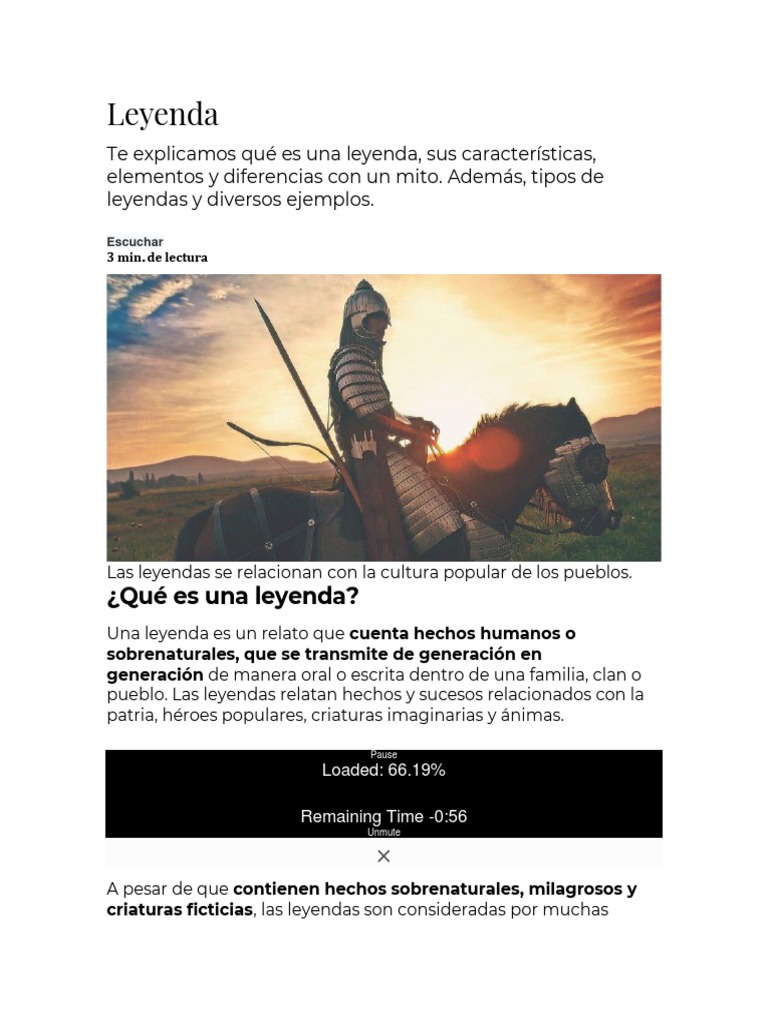 Elementos de La Leyenda y Sus Caracteristicas | PDF | Leyendas | Narración