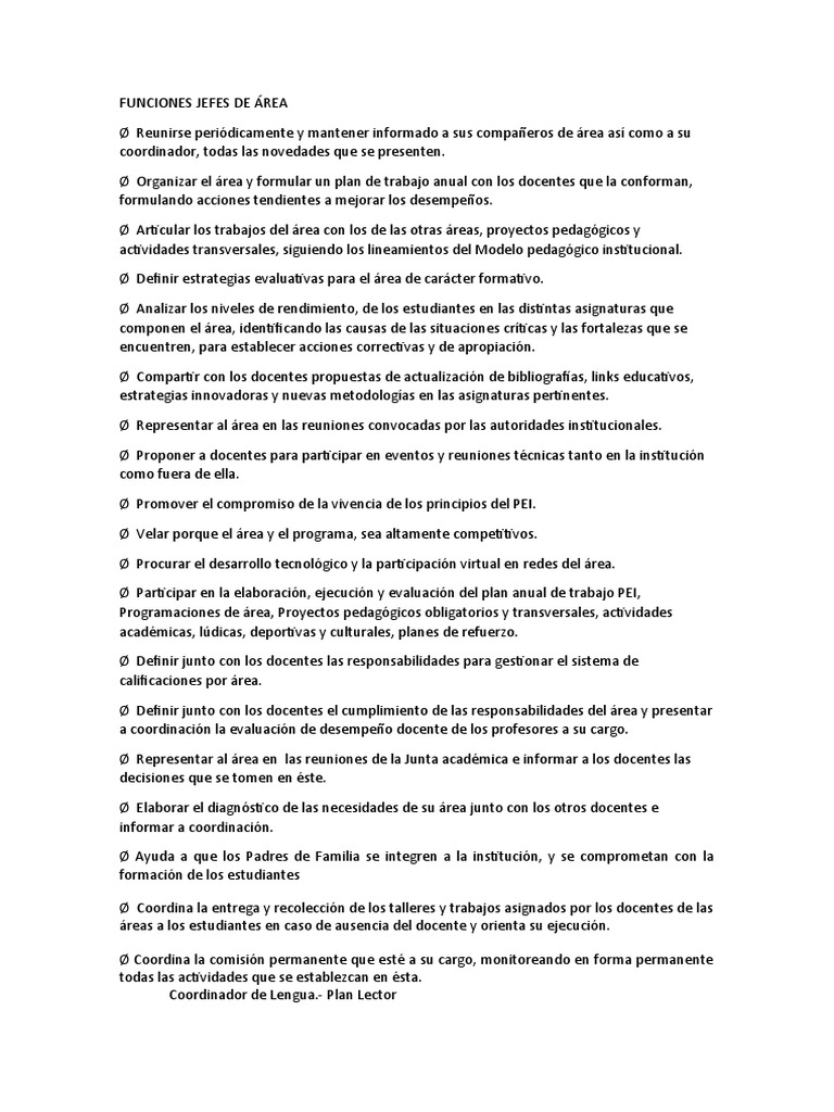 Funciones Jefes de Área | PDF | Maestros | Evaluación