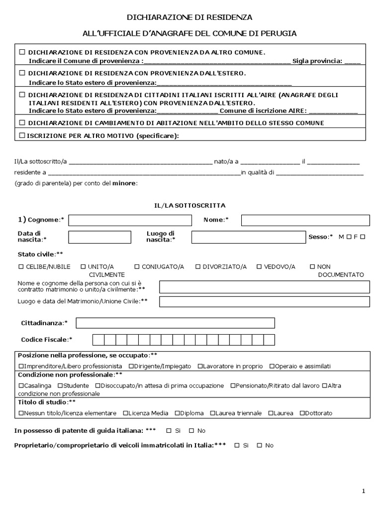 Modulo Cambio Residenza | PDF