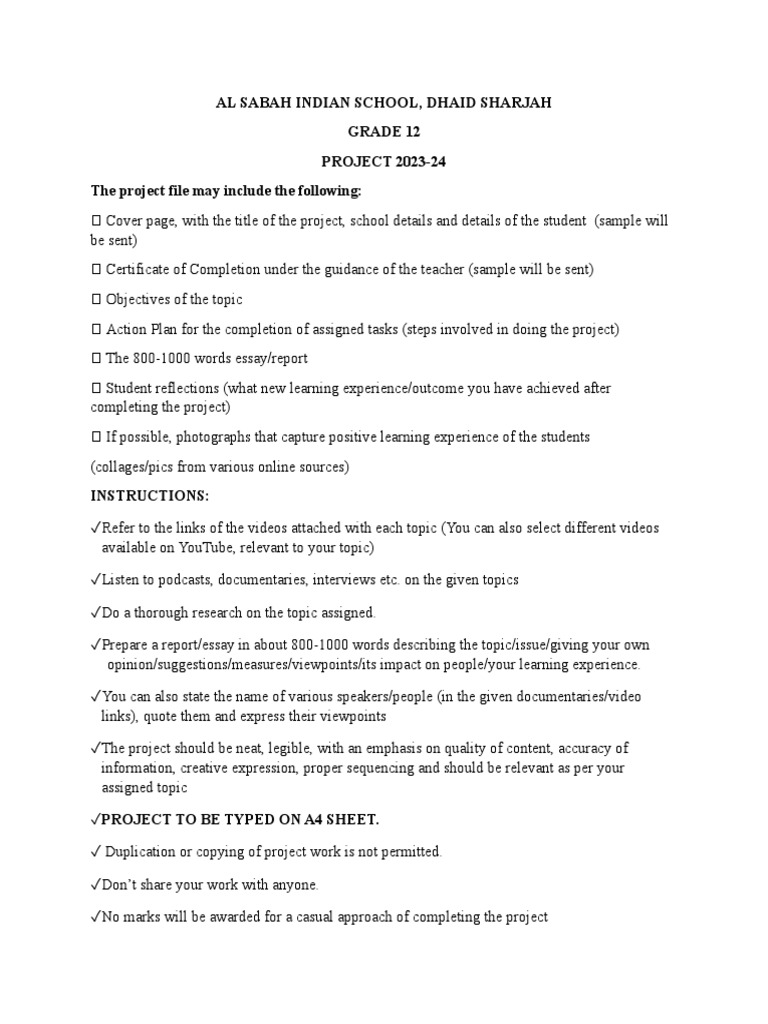 G12 - Project Instructions | PDF | Essays | Communication