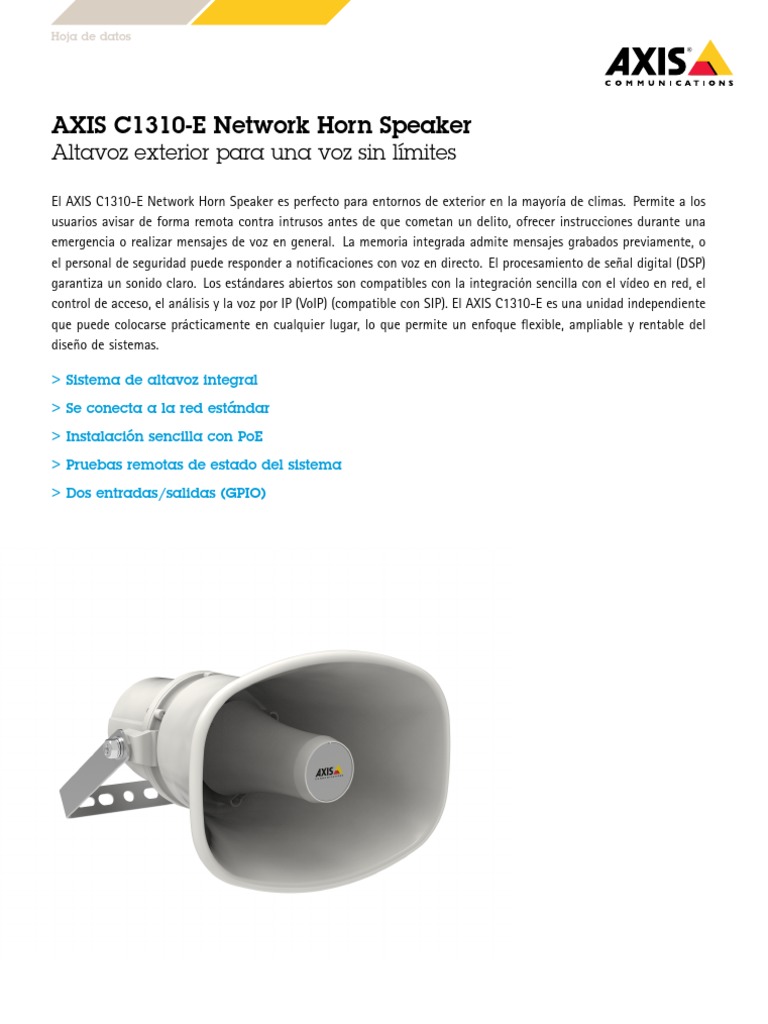 Datasheet Axis c1310 e Network Horn Speaker Es ES 343087 | PDF | protocolo de Iniciacion de ...