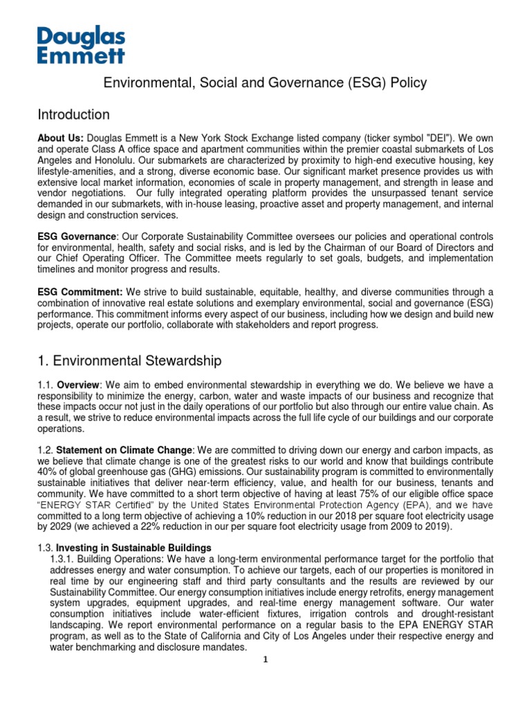 Environmental Social and Governance (ESG) Policy | PDF | Efficient Energy Use | Sustainability