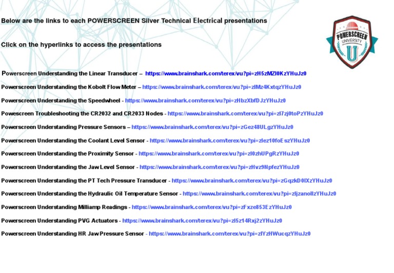 Powerscreen Technical Electrical Guides | PDF