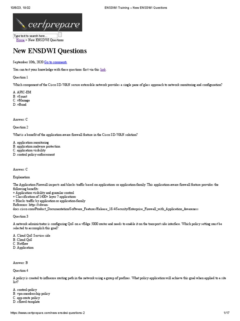 ENSDWI Training New ENSDWI Questions | PDF | Virtual Private Network ...