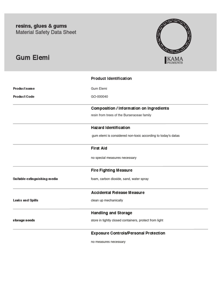 Gum Elemi: Material Safety Data Sheet | PDF | Resin | Hazards