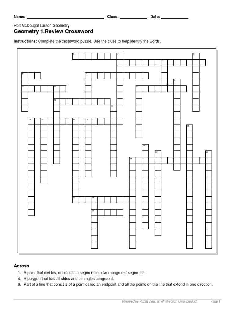 Geometry 01.review Crossword | PDF | Line (Geometry) | Angle