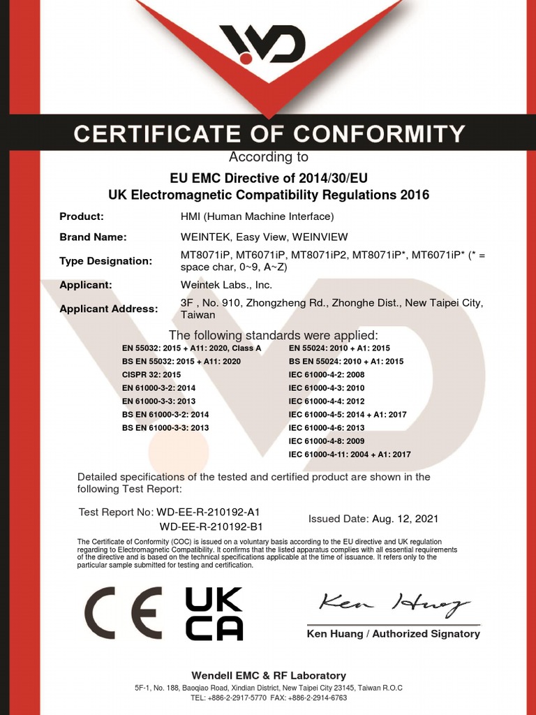 CE Certificate MT8071iP MT6071iP MT8071iP2 | PDF | International Electrotechnical Commission ...