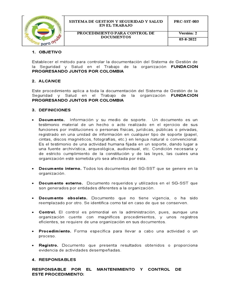 PRC-SST-003 Procedimiento para El Control Documental | PDF
