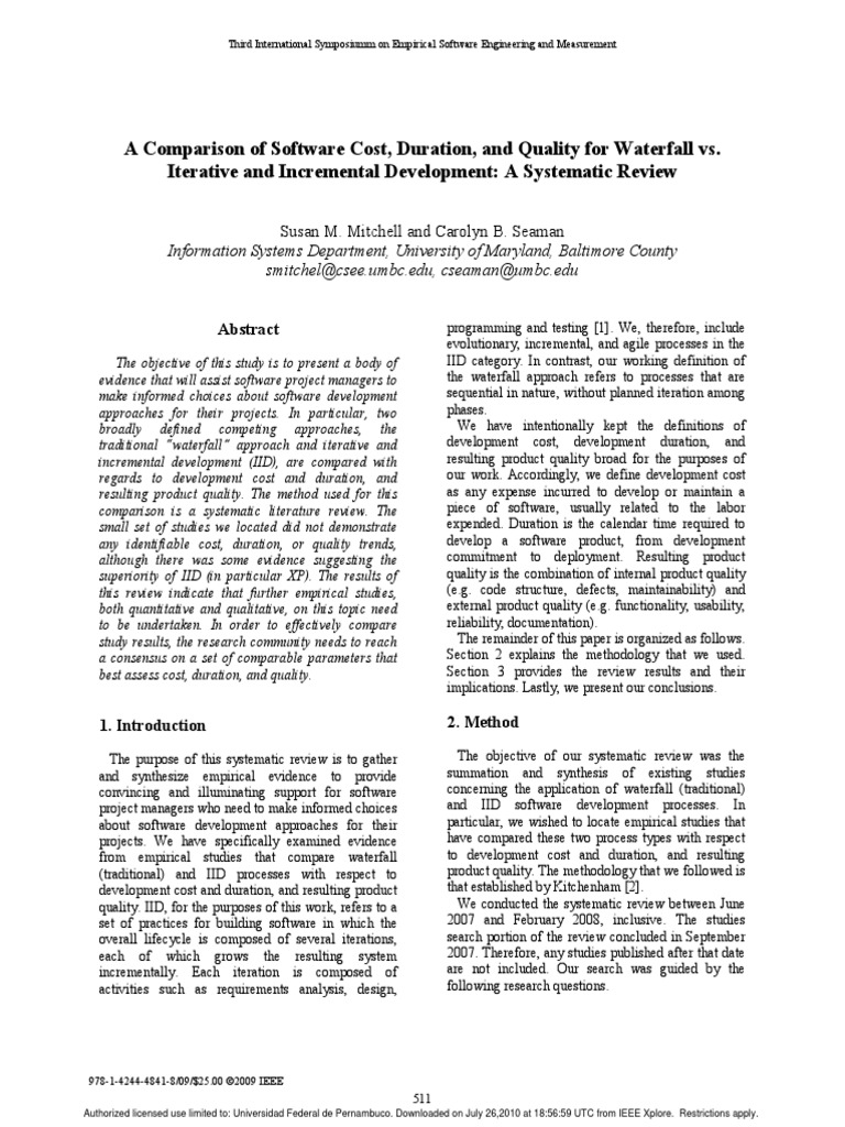 A Comparison of Software Cost, Duration, and Quality For Waterfall vs ...