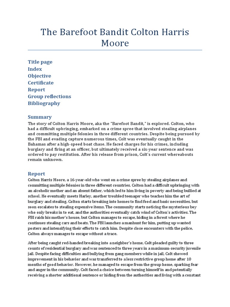 The Barefoot Bandit Colton Harris Moore | PDF | Law Enforcement | Crime ...