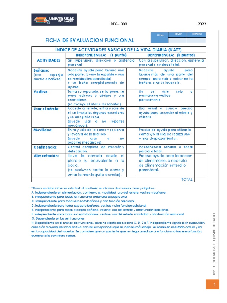 Ficha de Valoracion Funcional Abvd | PDF | Baño