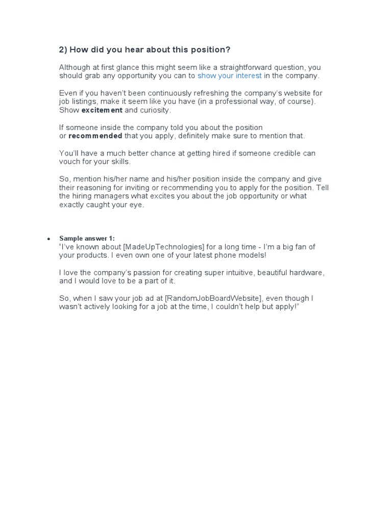 How Did You Hear About This Position SAMPLE | PDF