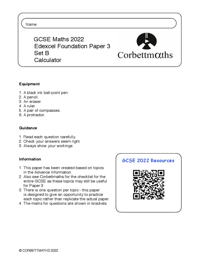 Edexcel GCSE Maths 2022 Foundation Paper 3 | PDF | Area | Triangle