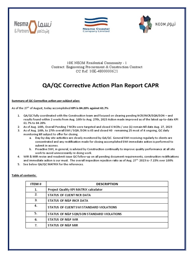 Corrective Action Plan | PDF