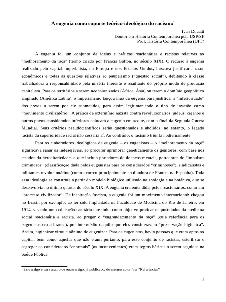 A Eugenia Como Suporte Teórico-Ideológico Do Racismo | PDF | Eugenia ...