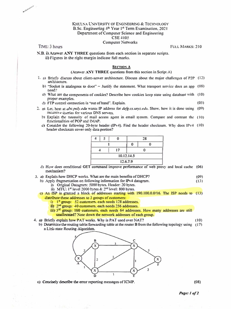 B.Sc. Computer Networks Exam Questions | PDF | Transmission Control ...