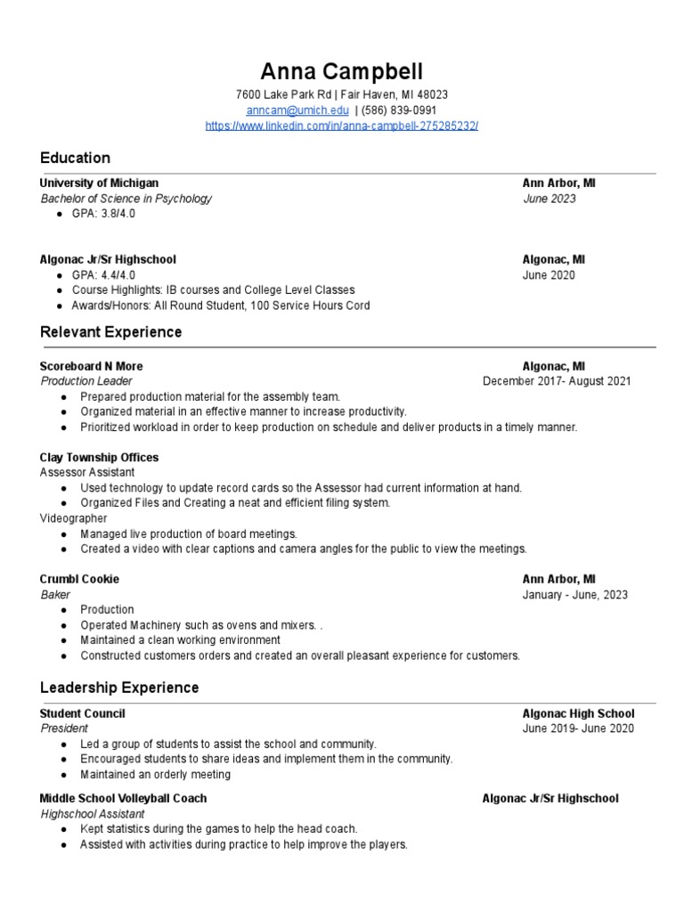 Resume - Anna Campbell | PDF
