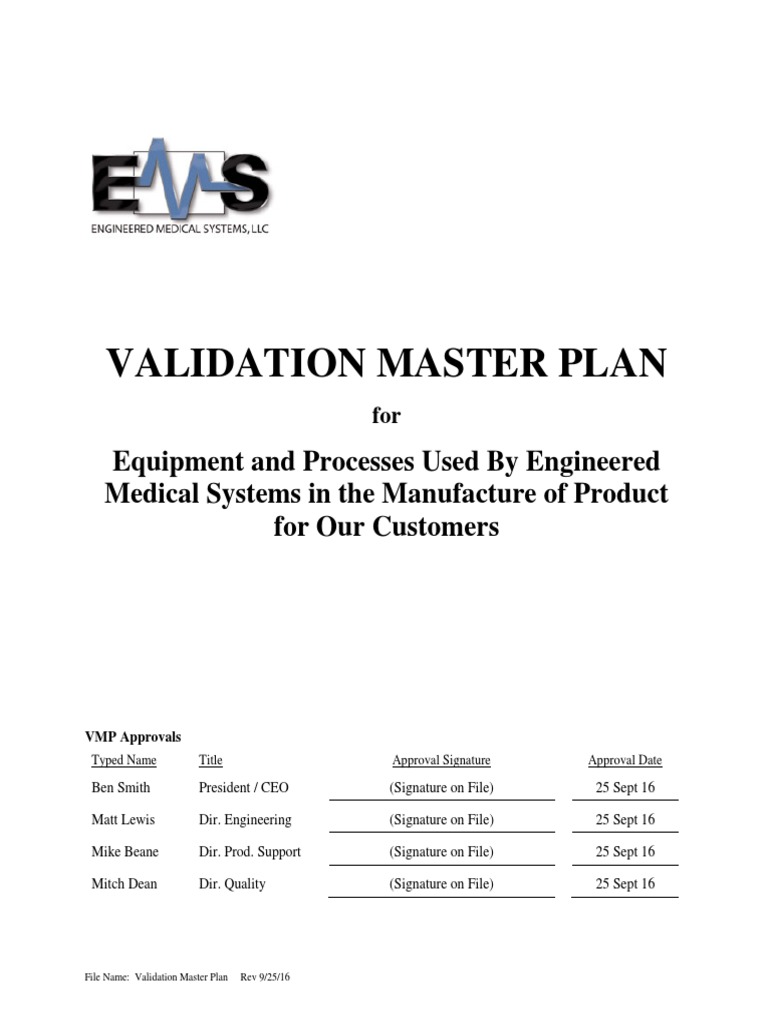 Validation Master Plan for Medical Equipment | PDF | Verification And ...