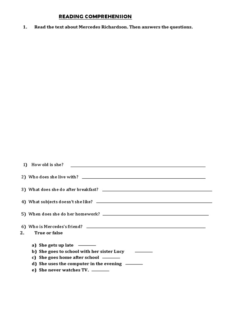 Reading Comprehension and English Exercises | PDF | Language Arts ...