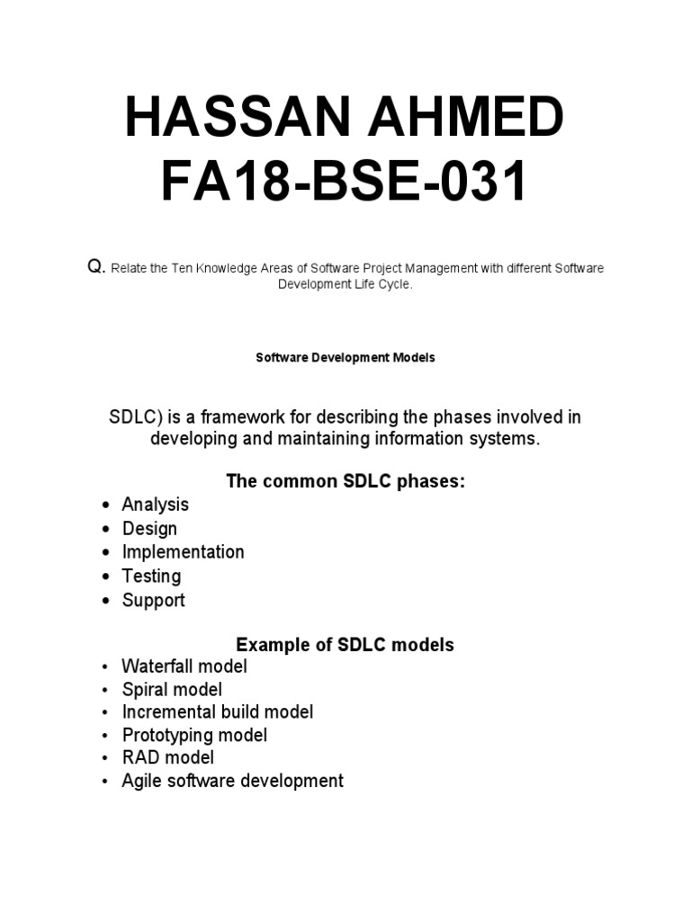 Hassan Ahmed Fa18-Bse-031 Assignment | PDF | Software Development Process | Agile Software ...