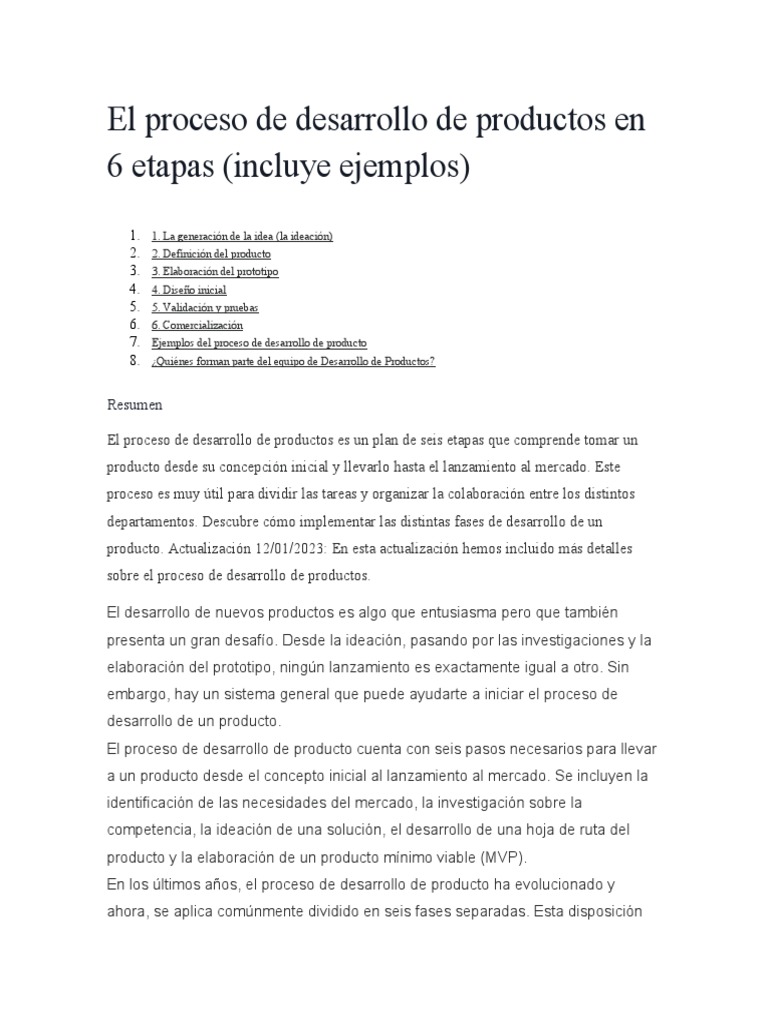 El Proceso de Desarrollo de Productos en 6 Etapas | PDF | Marketing ...