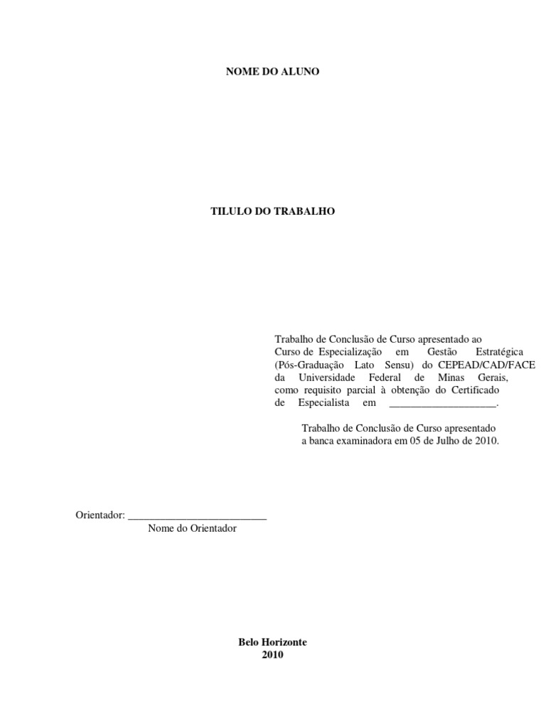 Modelo Folha Rosto Tcc | PDF