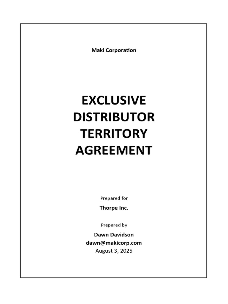 Free Exclusive Distributor Territory Agreement Template | PDF ...