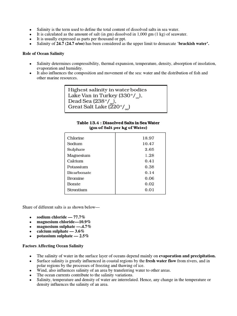 Salinity Is The Term Used To Define The Total Content of Dissolved ...