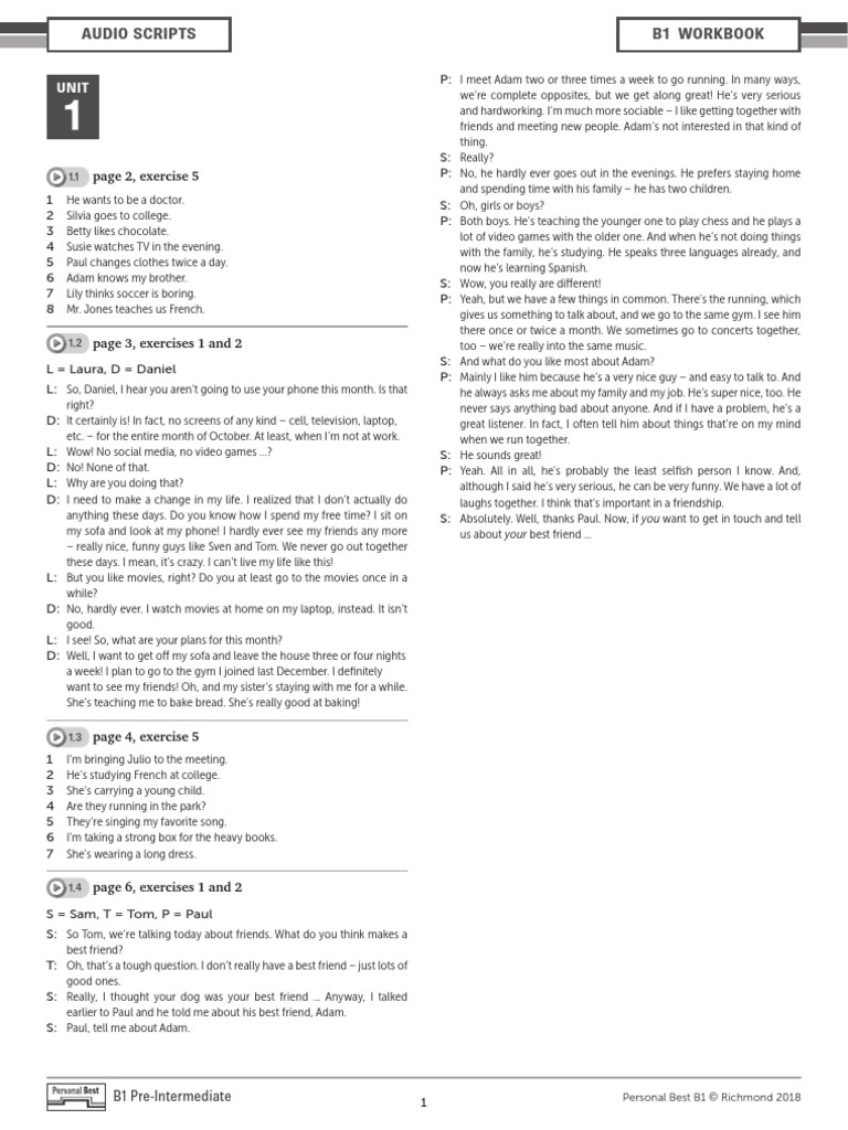 PB AmE B1 WB Audioscript U1 | PDF