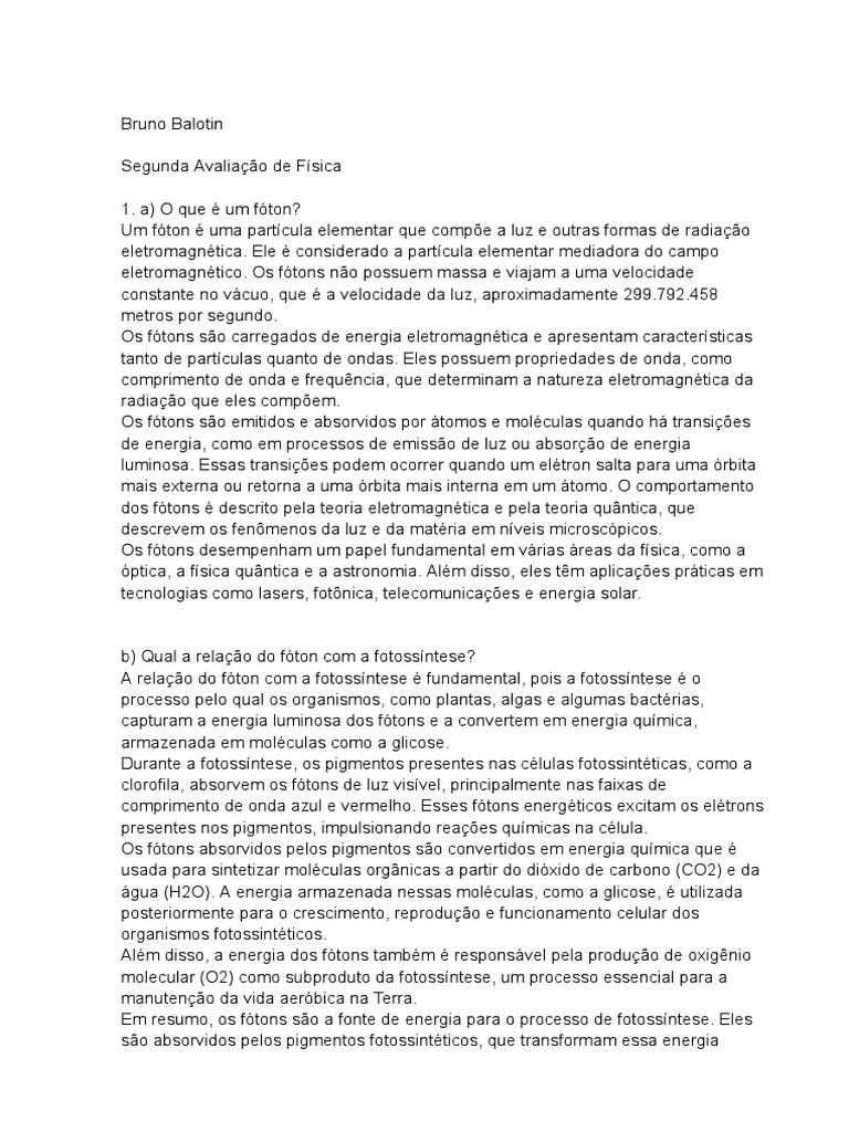 Segunda Avaliação - Bruno Balotin | PDF | Frequência | Fóton