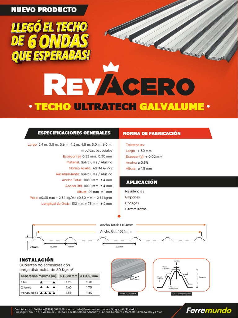 Techo Ultratech Galvalume: Especificaciones | PDF