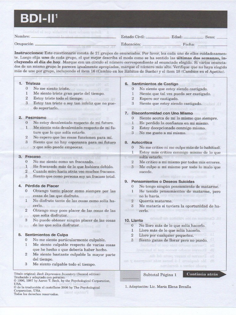 BDI II Protocolo | PDF