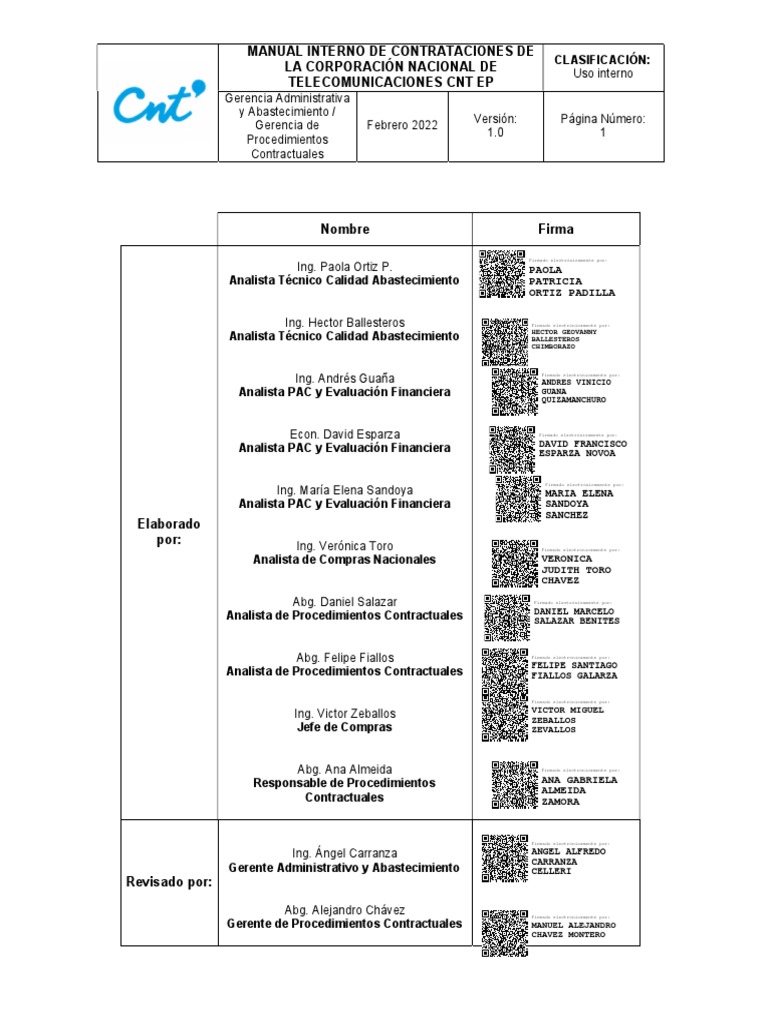 Manual Interno Contrataciones CNT EP | PDF | Presupuesto ...